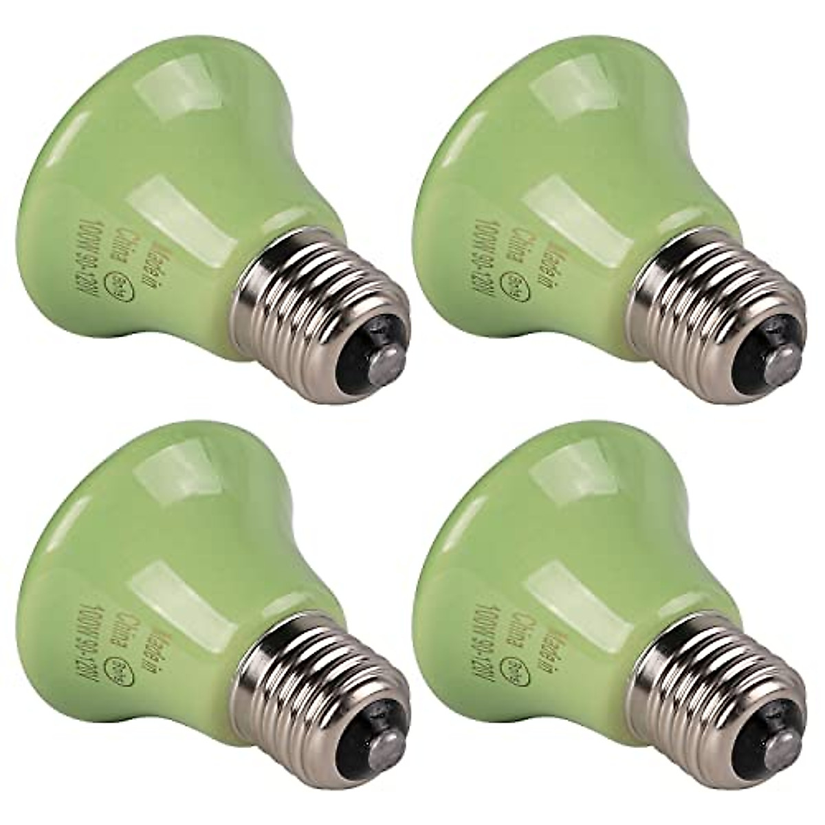 100W Mini Reptile Heat Lamp Bulb 4 Pack, Pet Infrared Ceramic Heat Emitter for Amphibian, Brooder Coop, Aquarium, Lizard, Lambs, Snake, No Light, Green