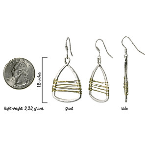 SPUNKYsoul Silver with Gold Wire Copper Toned Handmade Wire Wrap Teardrop Earrings
