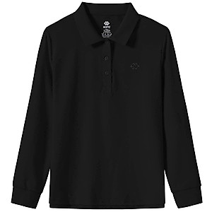 AjezMax Womens Golf Tennis Polo Shirts Long Sleeve Sun Protection Quick Dry Lightweight Casual Button Sports Athletic Tops Black Large
