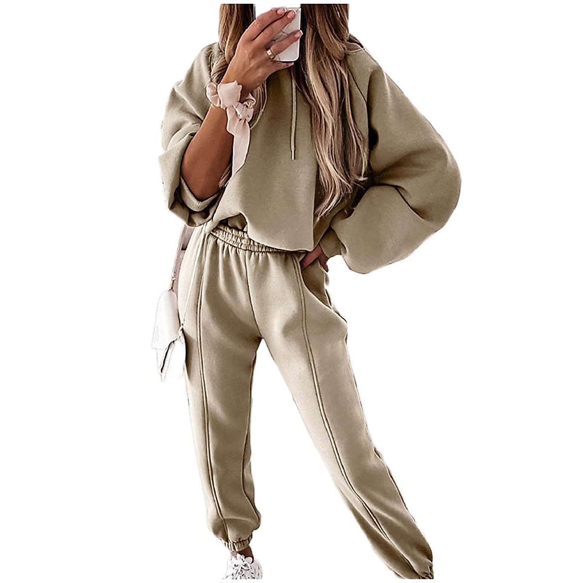 KYLASIEN Women Long Sleeve Fleece Lined Tracksuit 2022 Fall Casual Hood Sweatshirt Jogger Pant 2 Piece Outfit Oversized Workout Athletic Loungewear Sets