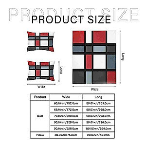 Bedding Sheet Bed Sets, Red Gray Black White Geometric Soft 3-Pieces Duvet Cover Set Comfy 1 Comforter Cover & 2 Pillowcases for All Season Twin(68"×90")