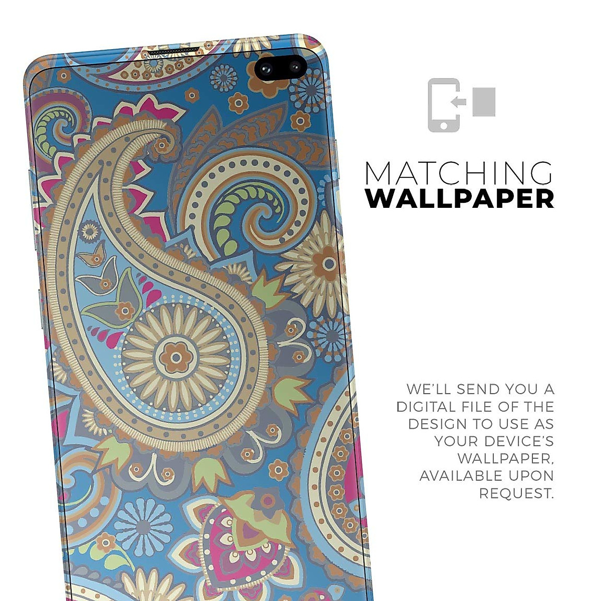 DesignSkinz Subtle Blue & Yellow Paisley Pattern Protective Vinyl Decal Wrap Skin Cover Compatible with The Samsung Galaxy S20 (Screen Trim & Back Glass Skin)