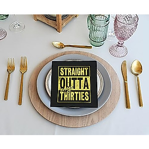 Straight Outta My Thirties Napkins,40th Birthday Napkin,Black Gold 40th Birthday Cocktail Napkins,ZJ 40th Birthday Party Decorations,Cheers to 40 Years, 40 Fabulous(5 x 5 In,Gold Foil 50-Pack)