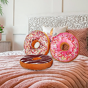 Round Throw Pillow 3 Pcs 16 Inch Chocolate Donut Pillow Plush Soft Food Pillow 3D Digital Print Stuffed Ear Piercing Pillow Decorative Light Weight Seat Pad Cushion for Chair Floor Couch Sofa (Cute)