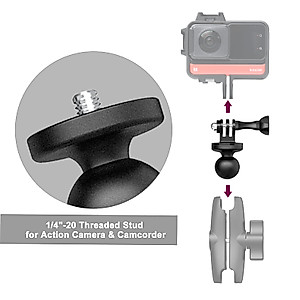 1" Ball Mount Adapter for Insta360 One X2, X, One R, RS, GO 2, GoPro Hero, Compatible with RAM Ball Head Mounts B Size Double Socket Arm