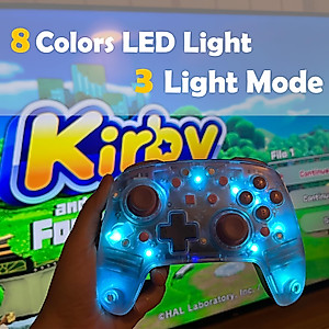 KENNEAS Wireless Controller Compatible with Switch/OLED/Lite(No Deadzone), Ergonomics Grip/Fancy LED Light/Replaceable Faceplates/ 850mAh Big Battery/Turbo/Adjustable Vibration Gamepad Gift Choice