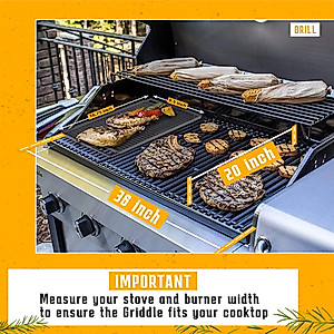 Cast Iron Reversible Grill/Griddle Set with Press, Scraper & Mitts - Pre-Seasoned, Non-Stick - 16.75" x 9.5" - Gas Stove, Grill, Camping, Indoor and Outdoor Cooking