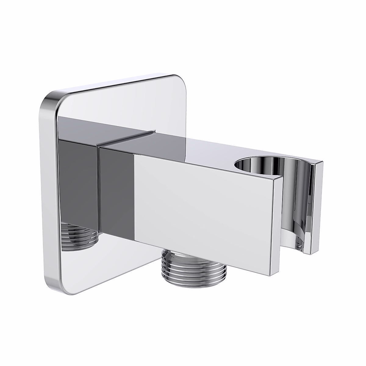 Aquaiaw Wall Supply Elbow with Flange. All Aquaiaw Water Supply Elbows are Without Nipples. Tapered 1/2 NPT Female Inlet, Brass Wall Union with Handshower Holder, Square, Polished Chrome, G1/2 Outlet