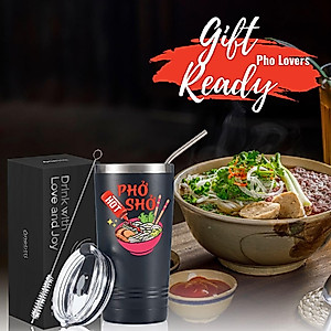 Onebttl Pho Gifts for Men Women, Pho Lovers, Vietnamese, Coworkers - Pho Sho - Stainless Steel 20Oz Tumbler, Black