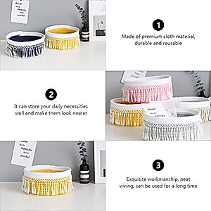 Cabilock Desk Topper Sundries Woven Storage Basket Decorative Tassel Storage Bins Basket Foldable Kid Organizer Makeup Books Storage Basket (Yellow) Macrame Decor