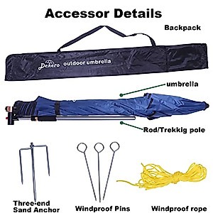 Dekero 7.2ft Windproof Beach Umbrella,UV Protection Portable Umbrella with Sand Anchor,Tilt Aluminum Pole, Carry Bag for Beach Patio Travel Outdoor