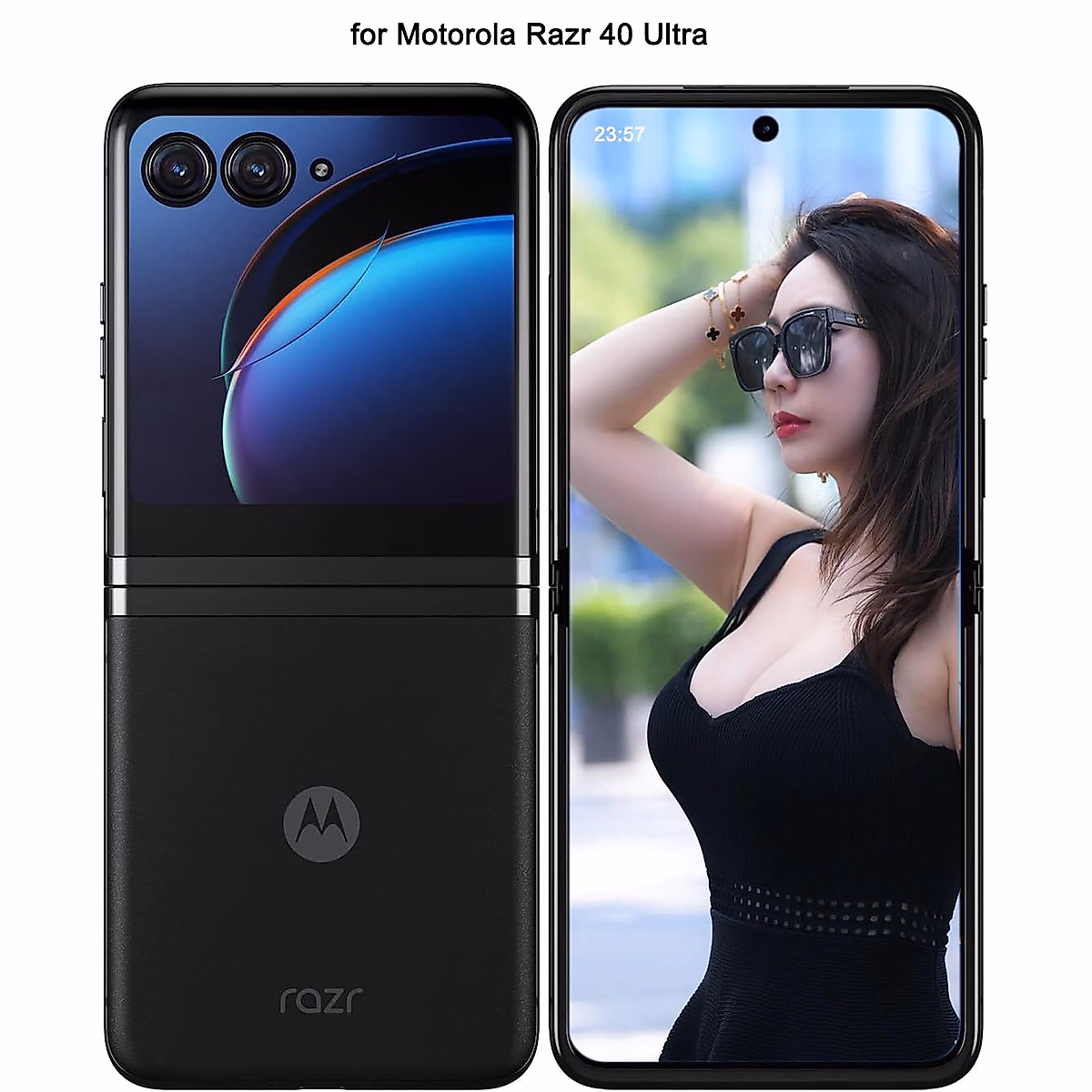 TECSHINE Case for Motorola Razr 40 Ultra Folding Screen Mobile Phone. Leather Cover Shell for Moto Razr+ 2023 Cell-Phone -Black