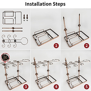 Migecon 3-In-1 Metal Countertop Wine Glass Holder With Wine Racks And Wine Decanter Drying Stand,Freestanding Tabletop Stemware Storage Rack,Vintage Wine Glass Drying Rack.