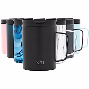 Simple Modern Travel Coffee Cup with Lid and Handle | Reusable Insulated Stainless Steel Iced Coffee Mug Cold Brew Tumbler and Tea Cup | Scout Collection | 12oz | Midnight Black