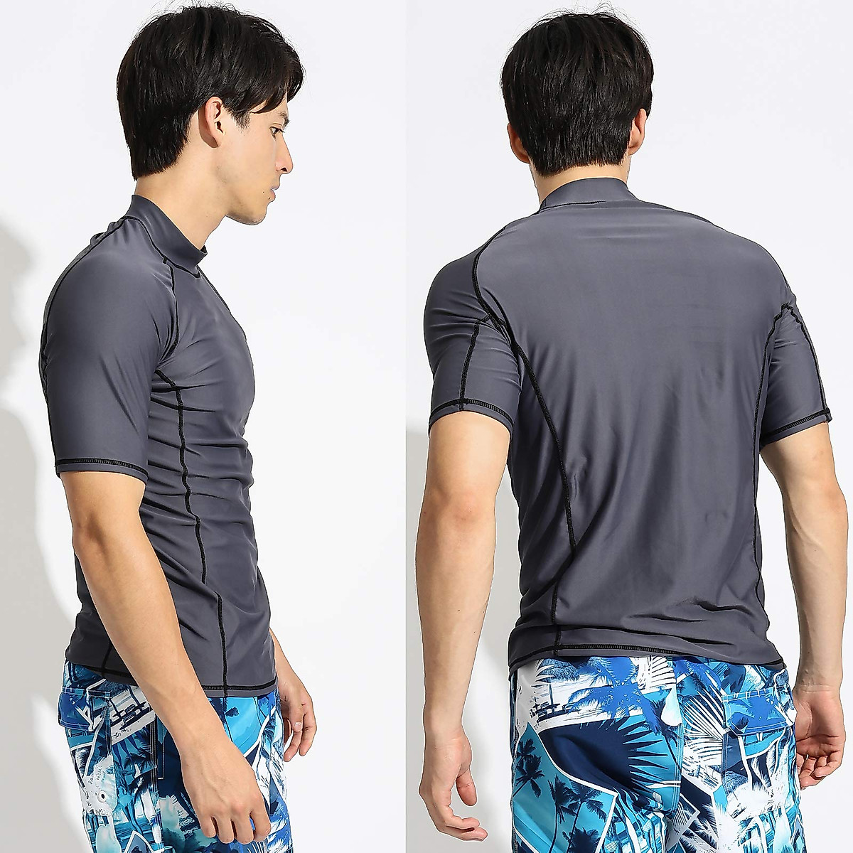 Actleis Men's Short Sleeve Rash Guard, UPF50+ UV Sun Protection Tee Quick Dry Swimming Shirts L Charcoal gray