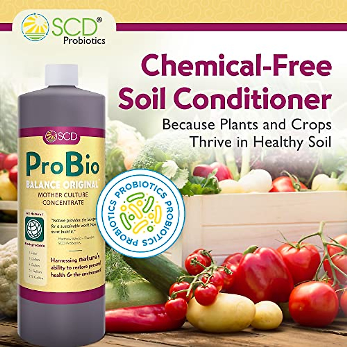 ProBio Balance Original - Make 20X More Farm and Garden Soil Conditioner - Super Concentrate Of Effective Beneficial Microorganisms - OMRI-Listed For Organic Crops, Organic Garden Soil - Made In USA, 1 Liter – by SCD Probiotics