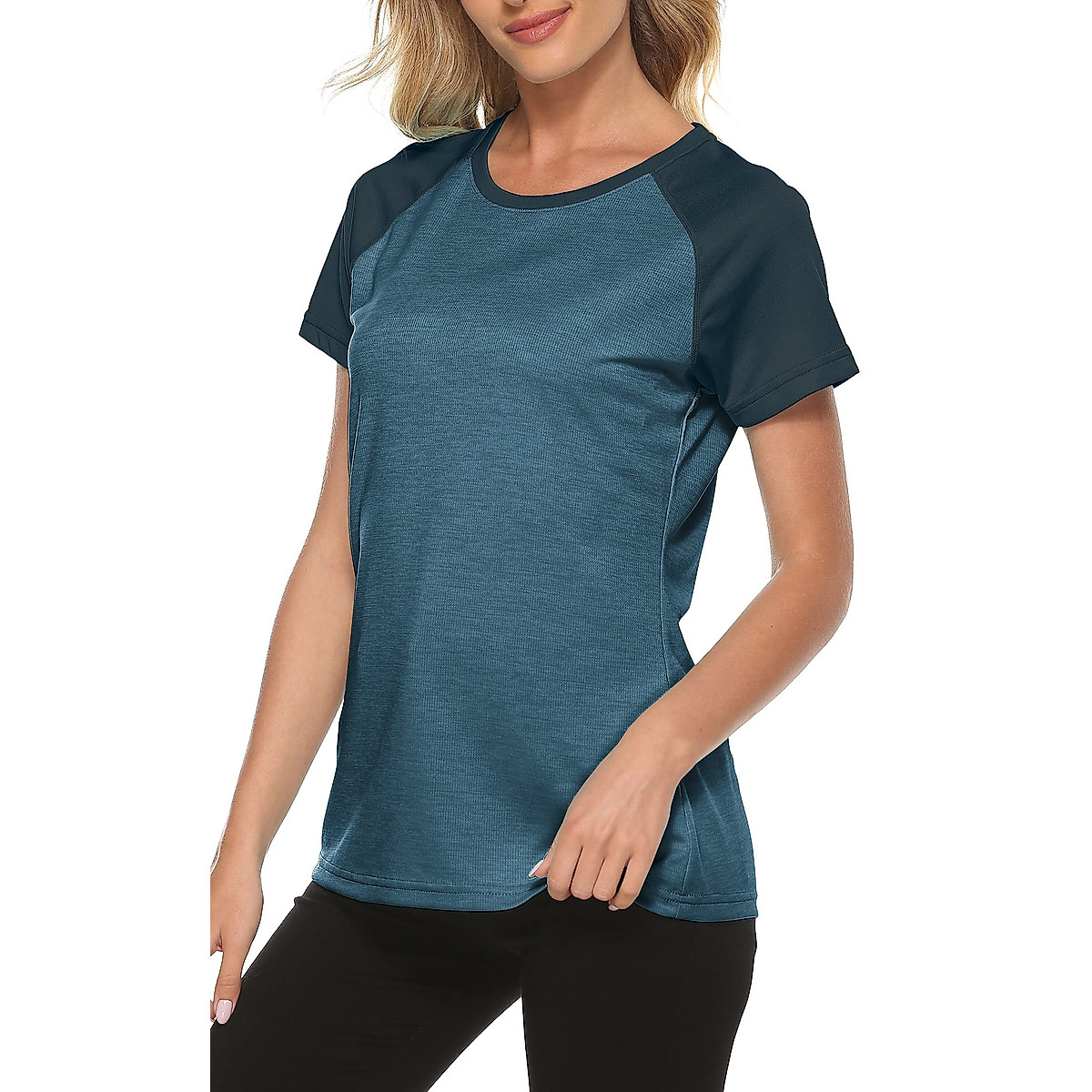 MoFiz Women's Short Sleeve Shirts UPF 50+ Sun Protection Quick Dry Lightweight T-Shirt Outdoor Hiking Runing Fishing Sea Blue M