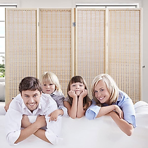 Room Divider Folding Privacy Screens 6 Ft 4 Panel Bamboo Portable Divider Wall Freestanding Partition Room Divider Screen for Room Separator Home Office,Natural