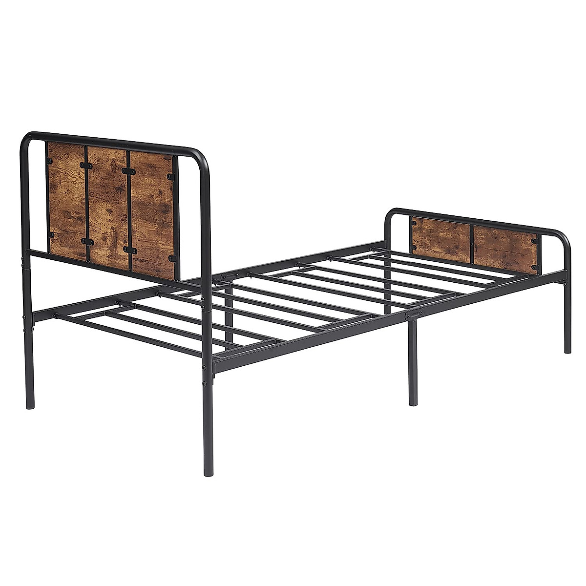 VECELO Twin Size Bed Frames Metal Platform with Wood Headboard, Heavy Duty Steel Slats Support/Easy Assemble,Dark Brown