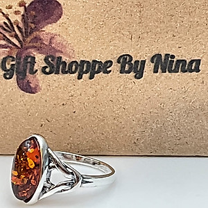 Natural Baltic Cognac Amber and Sterling Silver Ring, Beautiful Stone Gift, Gift For Her, Woman Jewelry (6)