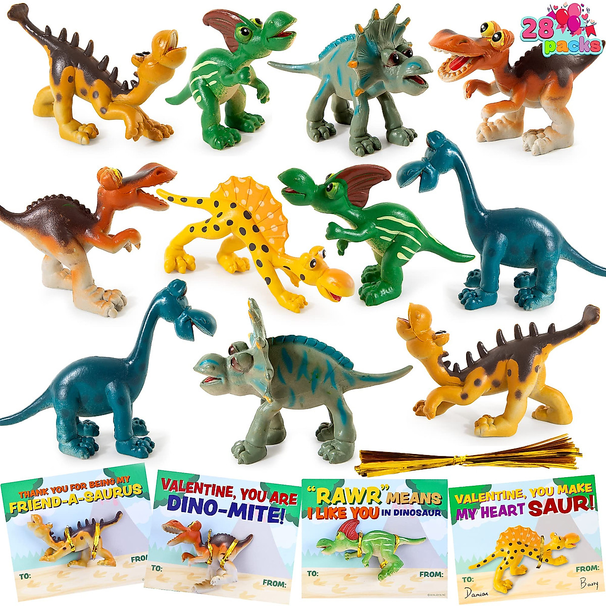 JOYIN 28 PCS Valentines Day Gifts Cards with Dinosaur Figure Toys for kids, Valentine's Greeting Cards for kids classroom gifts, Classroom Exchange Prizes for Boys Girls Classroom Party Favor