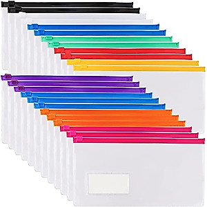 EOOUT 24 PCS Poly Zip Envelope, Pencil Pouch, Reusable Envelopes, Pencil Case Bulk, Bill Bag, 9 x 4.7 Inches, A6 Size, 10 Colors, for School and Office Supplies