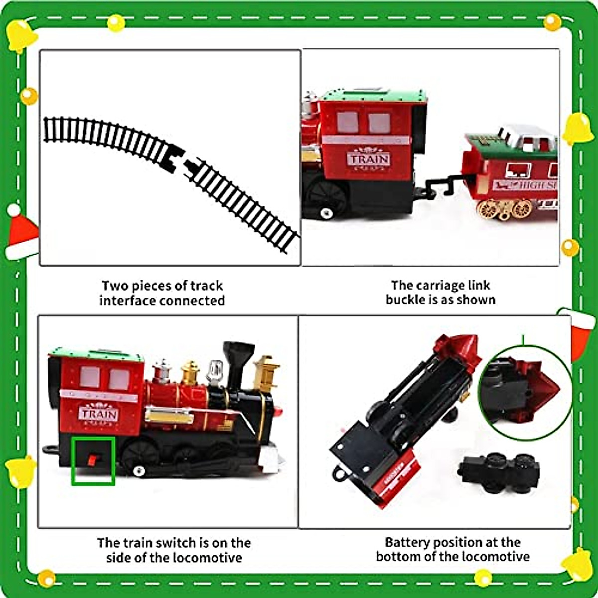UJIKHSD 14 PCS Christmas Electric Train Set with Sound & Light, Remote Control Train Toys, Cargo Cars & Tracks, Toy Train for Kids Boys 3 4 5 6 7 8 Year Old Surprise Gift