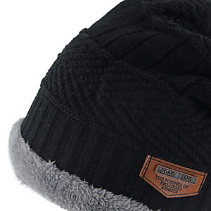 Muryobao Thick Warm Winter Beanie Hat Slouchy Skully Knit Hats Soft Stretch Ribbed Cap for Women Snow Ski Black