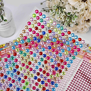 3120pcs 6mm Self-Adhesive Rhinestone Stickers Gem Stickers Jewels Crystal Embellishment Sheet for Crafts DIY Card Making (12 Sheets)