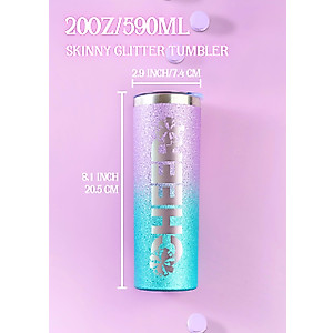 Onebttl Cheerleader Glitter Tumbler Gifts For Girls - Cheer - 20oz/590ml Stainless Steel Insulated Tumbler with Straw, Lid - Gift for Cheerleading, Coach or Cheer Squad - Glitter Purple Blue