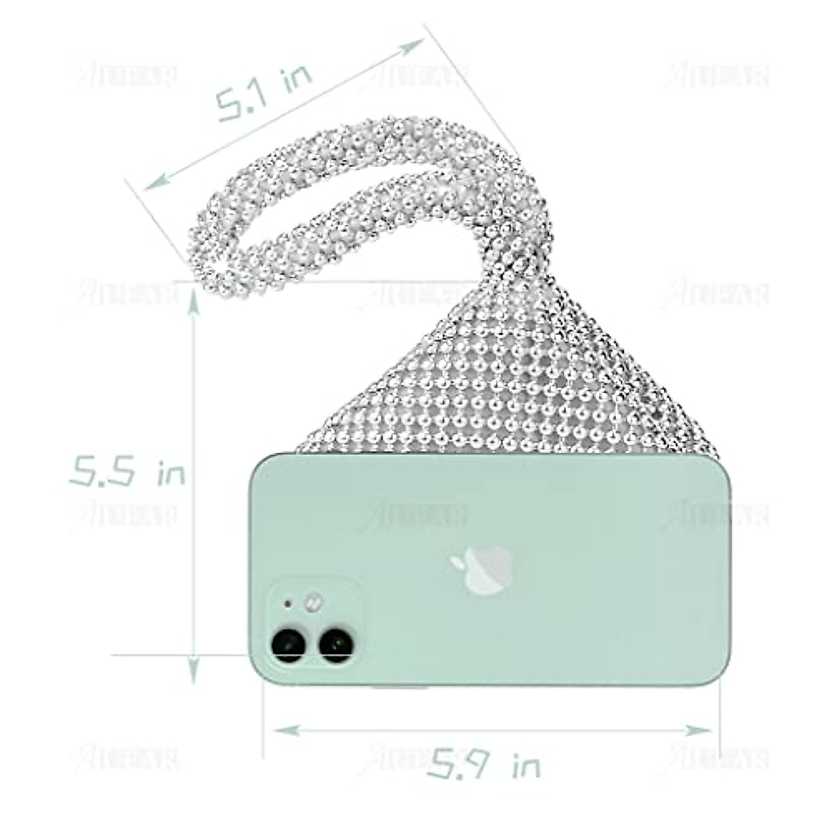 AUEAR, Triangle Bling Sequins Zipper Pouch Mini Size Women's Evening Clutch Bag Luxury Full Purse Sparkly Handbag for Prom Cocktail Party Wedding Engagement Silver