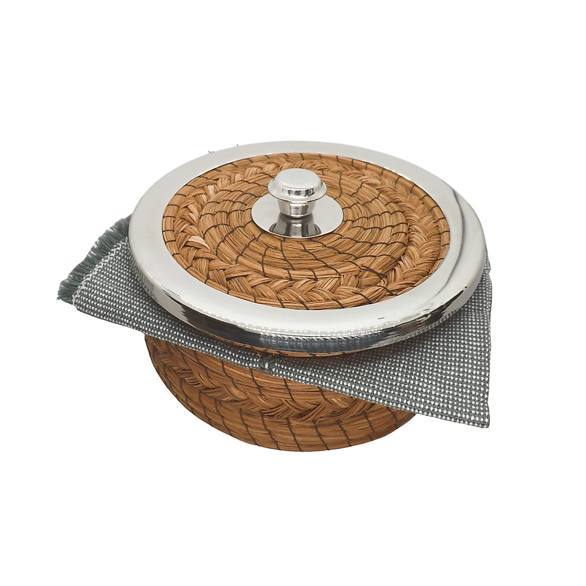 MEXTEQUIL - Authentic Mexican Tortilla Warmer Basket - Pine Needle Handwoven with Handloomed Cloth (Small Metal Rim w cloth)