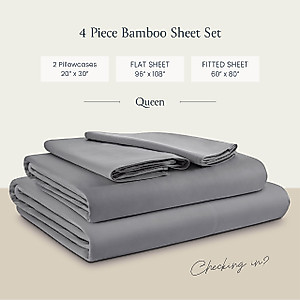 BELADOR Viscose Bamboo Sheets Queen - Silky Luxury Bed Sheets Cooling Sheets Set - Soft Satin Bed Sheet Set - 16 Inch Deep Pocket - Hotel Sheets Bedding Set Flat Sheet + Fitted Sheet + 2 Pillowcase