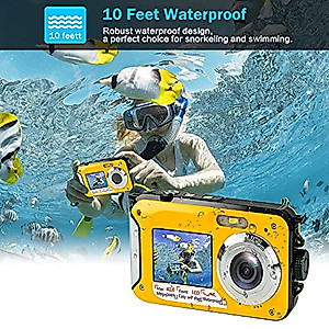 S & P Safe and Perfect Underwater Camera, Waterproof Camera Full HD 2.7K 48MP Waterproof Camera Digital with Dual Screen, 16X Digital Zoom and Self-Timer Yellow