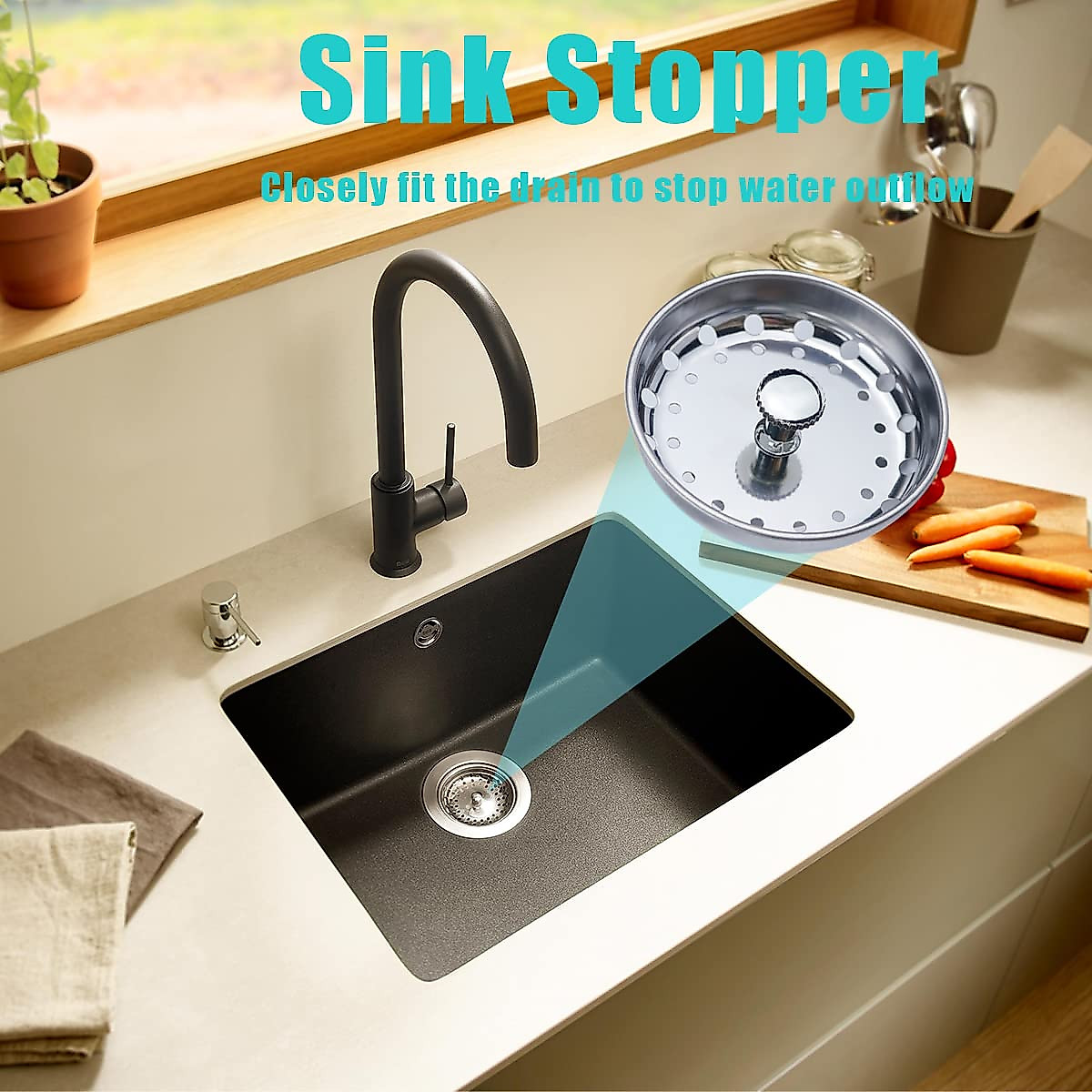 3 Pieces Kitchen Sink Stopper Strainer, 3 in 1 Kitchen Sink Basket Strainer, Universal Anti-Clogging Stainless Steel Sink Disposal Stopper, Perforated Basket Drain Filter Sieve