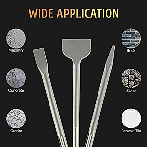 3pc 12-Inch SDS Max Chisel Set | Flat Chisel, Point Chisel, Scaling Chisel Hammer Drill Tool Set for Tile Masonry Concrete Brick Stone Work | 40Cr Steel Drill Bit Set for Max Rotary Hammers