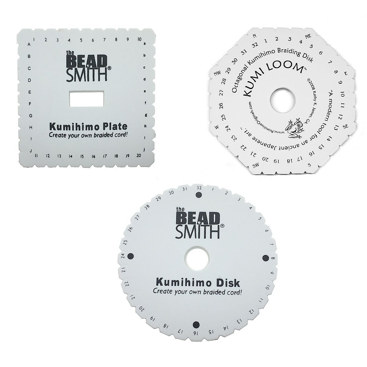 Kumiloom, Round Disk, Square Disk - Set of 3 Kumihimo Disks