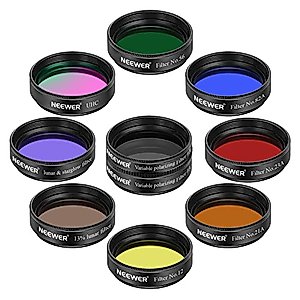 NEEWER 1.25” Telescope Eyepiece Filter Set (10 Pack), 5 Planetary Color Filters, 2 Variable Polarizing Filters, UHC Filter, Lunar & Starglow Filter, 13% Lunar Filter for Starry Sky Moon Observation