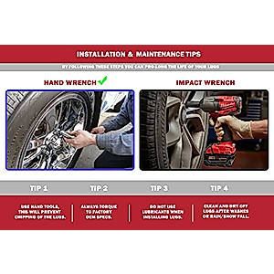 Wheel Accessories Parts Set of 16 ATV/UTV Red Spike Installation Lug Nut Kit | Solid Metal Lug Nuts 10 X 1.25 Thread 3.35" Tall Closed End Bulge Acorn Spiked Lug Nut 1 Long Socket Key (M10x1.25)