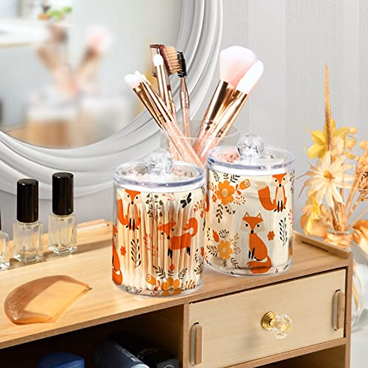 Plastic Jars with Lids,Fox Autumn Forest Animal Bulk Pack Storage Containers Wide Mouth Airtight Canister Jar for Kitchen Bathroom Farmhouse Makeup Countertop Household ,Set 4