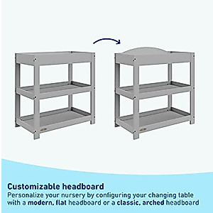 Graco Customizable Changing Table with Water-Resistant Changing Pad (Pebble Gray) - Customizable Modern Flat or Classic Arched Headboard, Changing Pad Included