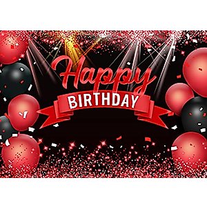 AIIKES 7X5FT Happy Birthday Backdrop Red Glitter Balloons for Girls Women Photography Backdrop Birthday Party Decorations Backdrop Photo Studio Props 12-410