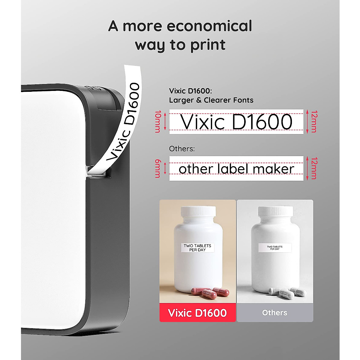 Vixic Label Maker Machine D1600, Portable Bluetooth Label Maker and Printer, Mini Sticker Labeler Compatible with Android & iOS Phone for organizing, Easy to Use Inkless Rechargeable, White-Black