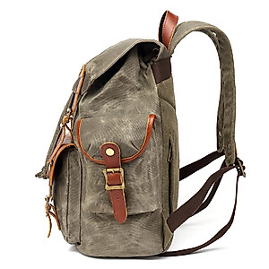 Waxed Canvas Leather Backpack for Men, Military Tactical Shoulder Rucksack for Travel School Bag (M85_Grey)