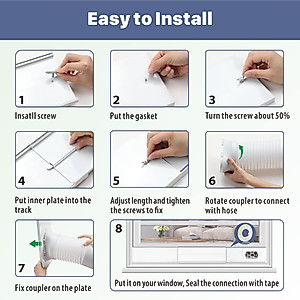 Portable AC Window Seal Kit with 5.1" Coupler, Lafinynp Adjustable Air Conditioner Window Vent Kit for AC Unit, Sliding AC Plates Kits for 17-47" Vertical/Horizontal Window and 5.1" Hose(3Pc)