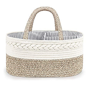 Baby Diaper Caddy Organizer, Stylish Cotton Rope Baby Basket Nursery Storage Organizer for Changing Table, Maliton Extra Large Diaper Caddy for Baby Stuff, Baby Registry Must Haves