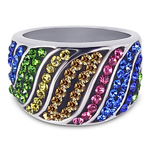 Savlano 18K White Gold Plated Rainbow Colorful Ring for Women (7)
