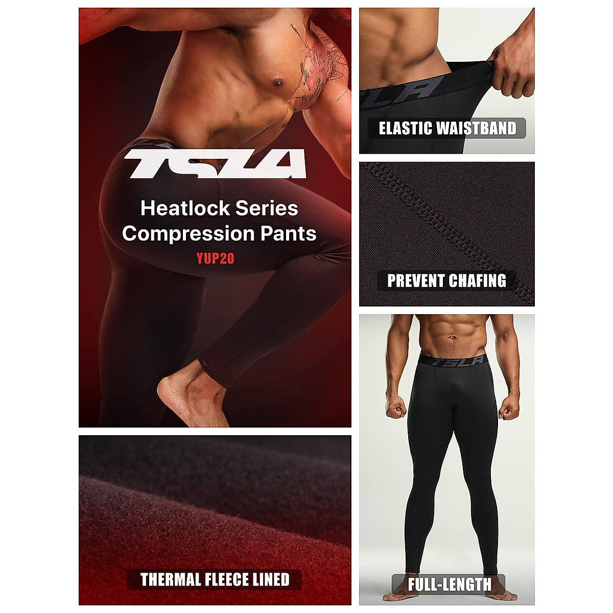 TSLA Men's Thermal Compression Pants, Athletic Sports Leggings & Running Tights, Wintergear Base Layer Bottoms, 2pack Tights Black/Black, 3X-Large