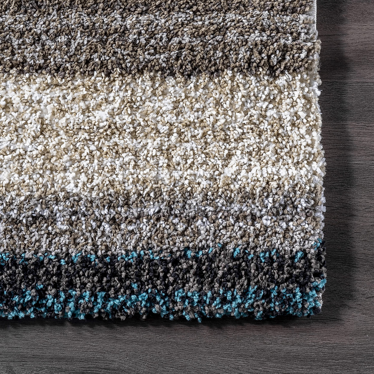 nuLOOM Drey Striped Shag Area Rug - 2x6 Runner Shag Rug Casual Blue Multi/Brown Rugs for Living Room Bedroom Dining Room Nursery Entryway Hallway