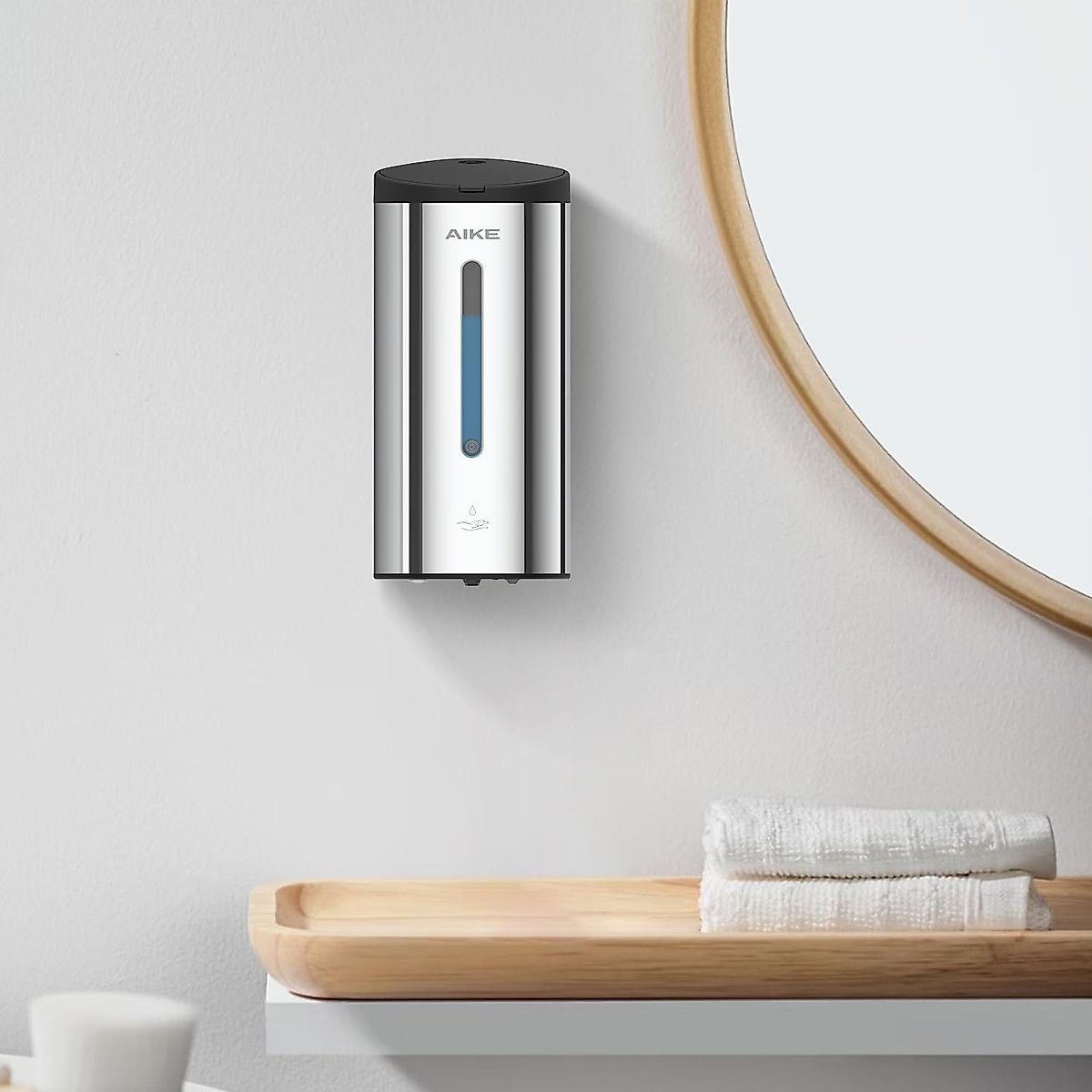 AIKE Wall-Mount Automatic Liquid Soap Dispenser 27oz Large Capacity Polished Stainless Steel Finish Model AK1205